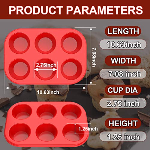 Silicone Muffin Pan, European LFGB Silicone Cupcake Baking Pan, 6 Cup Muffin, Non-Stick Muffin Tray, Egg Muffin Pan, Food Grade Muffin Molds, BPA Free Muffin Tins Red