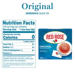 Red Rose Original Full Flavored Black Tea Specially Blended Strong Black Tea with 100 Tea Bags Per Box (Pack of 6) Contains Caffeine Brew Hot/Cold Original Black Tea