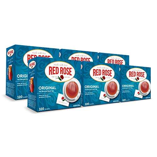 Red Rose Original Full Flavored Black Tea Specially Blended Strong Black Tea with 100 Tea Bags Per Box (Pack of 6) Contains Caffeine Brew Hot/Cold Original Black Tea