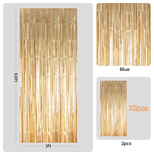 2 Pack 3.3 ft x 9.8 ft Foil Curtains Metallic Fringe Curtains Shimmer Curtain Photo Backdrop for Halloween Christmas Birthday Party Wedding Deco (Pale Gold)