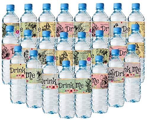 Alice in Wonderland Bottle Wraps - 24 Alice Water Bottle Labels - 8 Different Amazing layouts