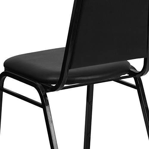 EMMA + OLIVER Trapezoid Back Banquet Chair, Black Vinyl/Black Frame 2.5" Seat