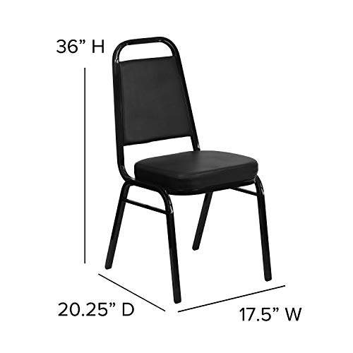 EMMA + OLIVER Trapezoid Back Banquet Chair, Black Vinyl/Black Frame 2.5" Seat