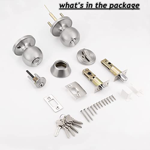 Probrico 4 Pack Keyed Alike Entry Handlset with Single Cylinder Deadbolts Combo Pack, Satin Nickel Door Knob for Front and Entrance Door, Interior and Exterior Entry Door Levers Brushed Nickel