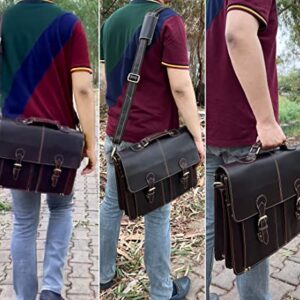 RUSTIC TOWN Handmade 16 inch Brown Leather Shoulder Briefcase Messenger Bag Men's 15.6-inch Laptop Satchel