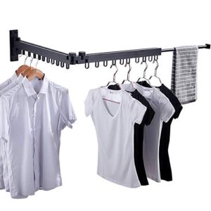 bakala wall mounted space-saver clothes drying rack, retractable fold away clothes dry racks, easy to install design, balcony, mudroom, bedroom, poolarea(black)