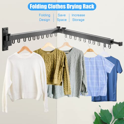 Bakala Wall Mounted Space-Saver Clothes Drying Rack, Retractable Fold Away Clothes Dry Racks, Easy to Install Design, Balcony, Mudroom, Bedroom, PoolArea(Black)