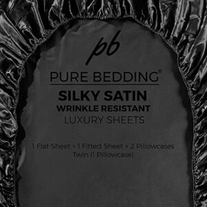 Satin Sheets Full [4-Piece, Black] Hotel Luxury Silky Bed Sheets - Extra Soft 1800 Microfiber Sheet Set, Wrinkle, Fade, Stain Resistant - Deep Pocket Fitted Sheet, Flat Sheet, Pillow Cases