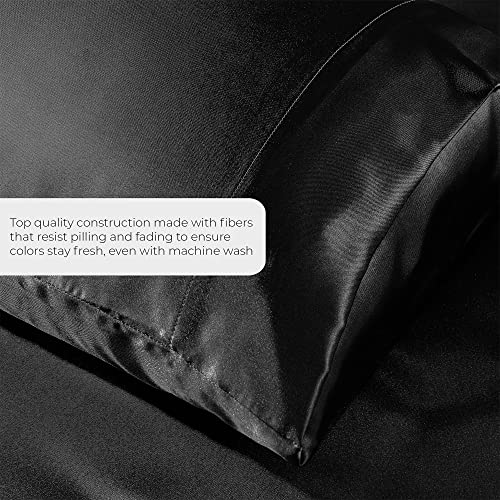 Satin Sheets Full [4-Piece, Black] Hotel Luxury Silky Bed Sheets - Extra Soft 1800 Microfiber Sheet Set, Wrinkle, Fade, Stain Resistant - Deep Pocket Fitted Sheet, Flat Sheet, Pillow Cases