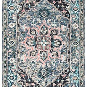 SAFAVIEH Aspen Collection Accent Rug - 4' x 6', Pink & Blue, Handmade Boho Braided Tassel Wool, Ideal for High Traffic Areas in Entryway, Living Room, Bedroom (APN124U)