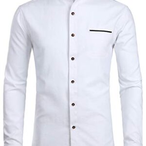 ZEROYAA Mens Hipster Mandarin Collar Slim Fit Long Sleeve Casual Button Down Oxford Dress Shirt with Pocket Z113 White Small