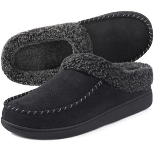 ultraideas men's nealon moccasin clog slipper, slip on indoor/outdoor house shoes(black, 11-12)