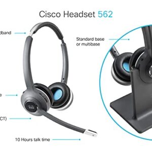 Cisco Headset 561, Wireless Dual On-Ear DECT Headset with Standard Base for US & Canada, Charcoal, 1-Year Limited Liability Warranty (CP-HS-WL-562-S-US=)