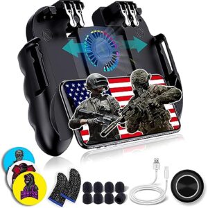 4 Trigger USB Mobile Game Controller with Cooling Fan Adjustable Stand for PUBG/Call of Duty/Fotnite [6 Finger Mode] GAMR+ L1R1 L2R2 Gaming Grip Gamepad