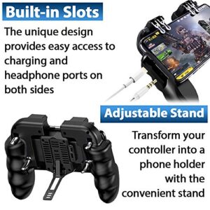 4 Trigger USB Mobile Game Controller with Cooling Fan Adjustable Stand for PUBG/Call of Duty/Fotnite [6 Finger Mode] GAMR+ L1R1 L2R2 Gaming Grip Gamepad