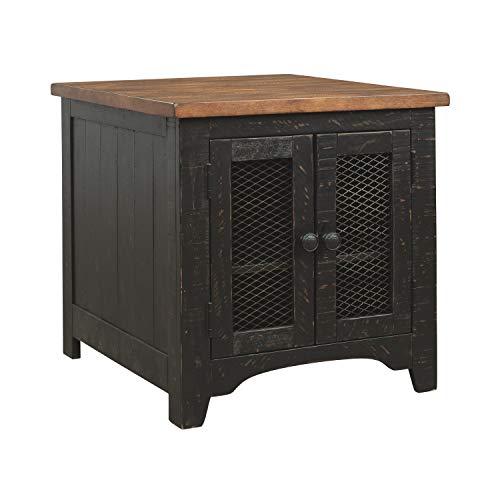 Signature Design by Ashley Valebeck Farmhouse Rectangular End Table with Storage, Distressed Brown & Black Finish