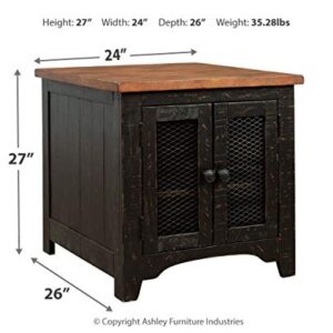 Signature Design by Ashley Valebeck Farmhouse Rectangular End Table with Storage, Distressed Brown & Black Finish