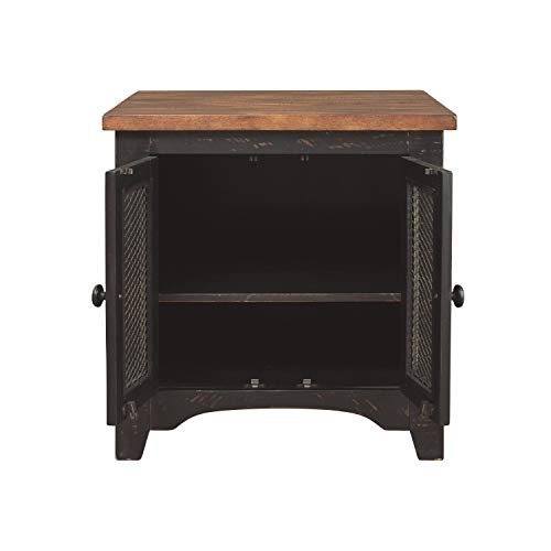 Signature Design by Ashley Valebeck Farmhouse Rectangular End Table with Storage, Distressed Brown & Black Finish