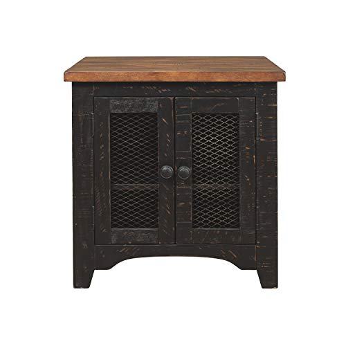 Signature Design by Ashley Valebeck Farmhouse Rectangular End Table with Storage, Distressed Brown & Black Finish