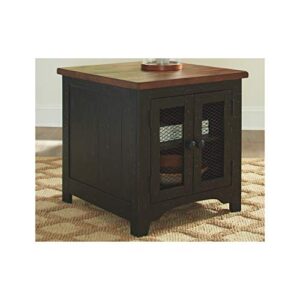 Signature Design by Ashley Valebeck Farmhouse Rectangular End Table with Storage, Distressed Brown & Black Finish