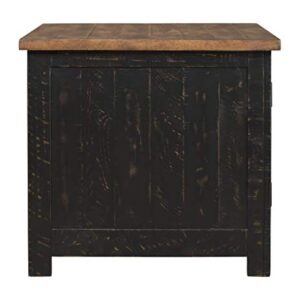 Signature Design by Ashley Valebeck Farmhouse Rectangular End Table with Storage, Distressed Brown & Black Finish