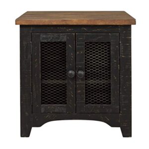 Signature Design by Ashley Valebeck Farmhouse Rectangular End Table with Storage, Distressed Brown & Black Finish