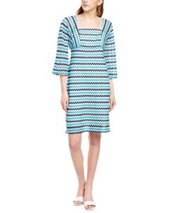 trina trina turk women's quanit square neck sleeved dress, zig zag raschel knit, 0