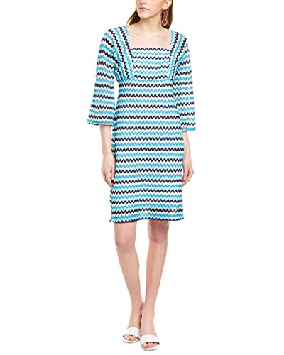 Trina Trina Turk Women's Quanit Square Neck Sleeved Dress, Zig Zag Raschel Knit, 0