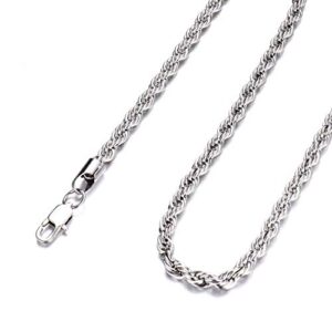 feel style men silver plated chain necklace twist rope chain for men 3mm 16 inch necklaces jewelry