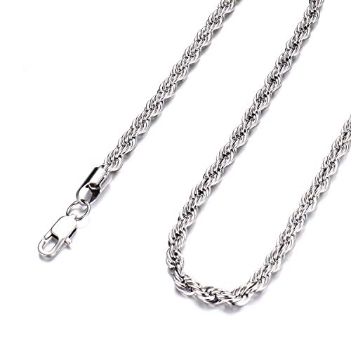 FEEL STYLE Men Silver Plated Chain Necklace Twist Rope Chain for Men 3mm 16 Inch Necklaces Jewelry