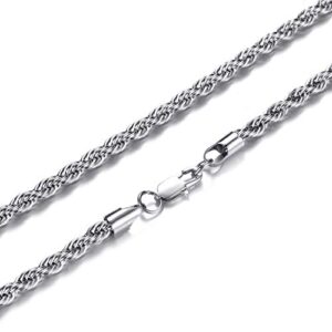 FEEL STYLE Men Silver Plated Chain Necklace Twist Rope Chain for Men 3mm 16 Inch Necklaces Jewelry