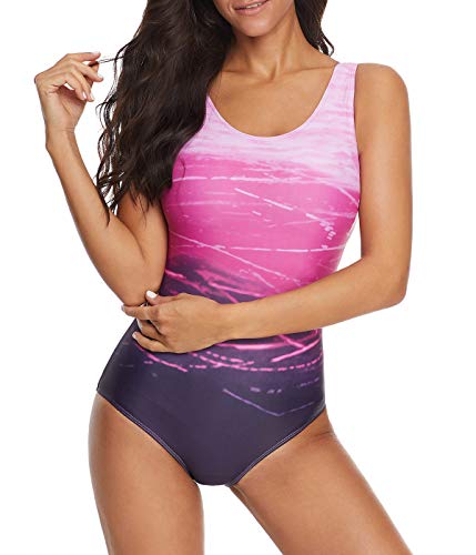 Women's One Piece Swimsuits for Women Athletic Training Swimsuits Swimwear Racerback Bathing Suits for Women Purple Large (fits like US 10-12)