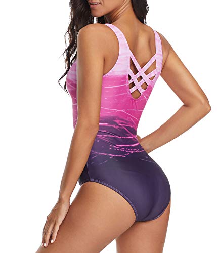 Women's One Piece Swimsuits for Women Athletic Training Swimsuits Swimwear Racerback Bathing Suits for Women Purple Large (fits like US 10-12)