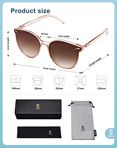 SOJOS Classic Round Sunglasses for Women Men Retro Vintage Shades Large Plastic Frame Sunnies SJ2067 with Crystal Brown Frame/Brown Lens