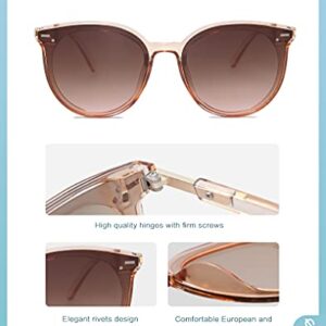 SOJOS Classic Round Sunglasses for Women Men Retro Vintage Shades Large Plastic Frame Sunnies SJ2067 with Crystal Brown Frame/Brown Lens