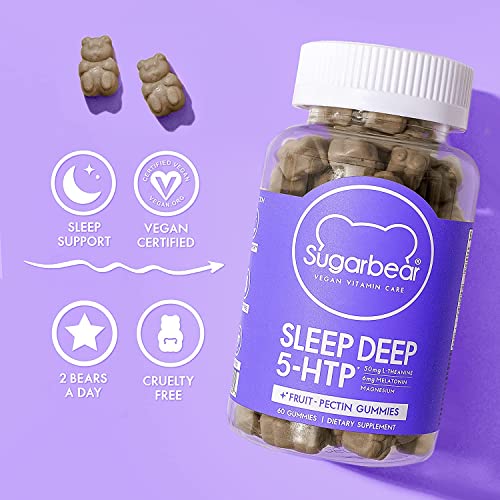 Sugarbear Sleep Aid Gummies for Adults with Melatonin 6mg, Magnesium, L-Theanine, 5 HTP, B6, Valerian Root, Lemon Balm - Vegan Chewable Sleep Supplement, Sleep Vitamins (1 Month Supply)