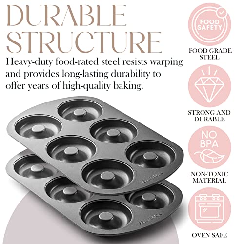 Bellemain Premiere Donut Pan for Baking | Nonstick 12.5 x 8.5” Doughnut Pan with 6-Doughnut Molds | Includes 2 Steel Donut Trays | Make Perfect Bagels and Cake Donuts