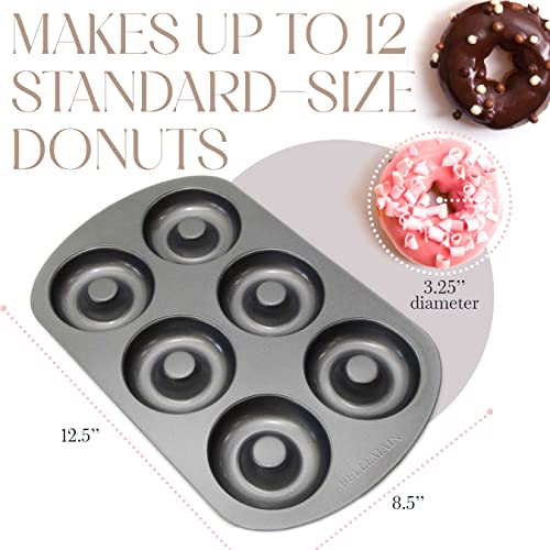 Bellemain Premiere Donut Pan for Baking | Nonstick 12.5 x 8.5” Doughnut Pan with 6-Doughnut Molds | Includes 2 Steel Donut Trays | Make Perfect Bagels and Cake Donuts