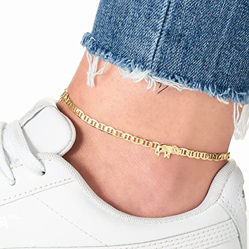 Barzel 18K Gold Plated Flat Marina Elephant Anklet For Women- Made In Brazil