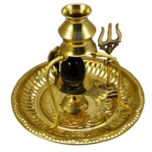 Creativegifts Shaligram Shiva Ling Lingam Shivling Statue Hindu Puja Brass Stand with Thali