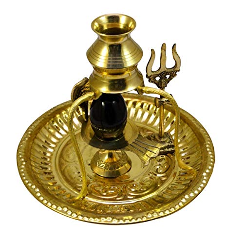 Creativegifts Shaligram Shiva Ling Lingam Shivling Statue Hindu Puja Brass Stand with Thali