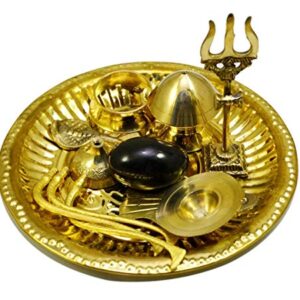 Creativegifts Shaligram Shiva Ling Lingam Shivling Statue Hindu Puja Brass Stand with Thali