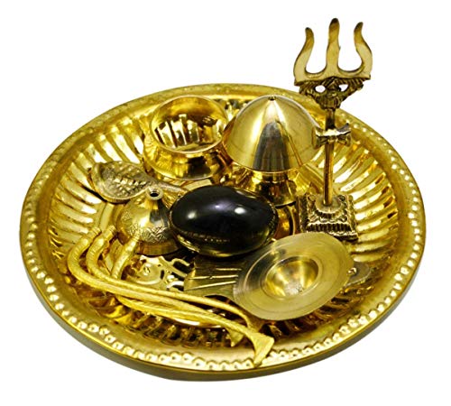 Creativegifts Shaligram Shiva Ling Lingam Shivling Statue Hindu Puja Brass Stand with Thali