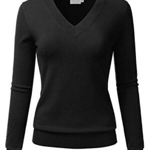 LALABEE Women's V-Neck Long Sleeve Soft Basic Pullover Knit Sweater Black S