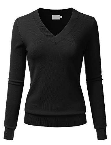 LALABEE Women's V-Neck Long Sleeve Soft Basic Pullover Knit Sweater Black S