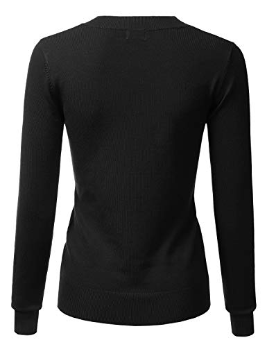 LALABEE Women's V-Neck Long Sleeve Soft Basic Pullover Knit Sweater Black S