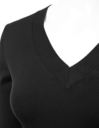 LALABEE Women's V-Neck Long Sleeve Soft Basic Pullover Knit Sweater Black S