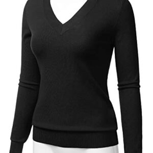 LALABEE Women's V-Neck Long Sleeve Soft Basic Pullover Knit Sweater Black S