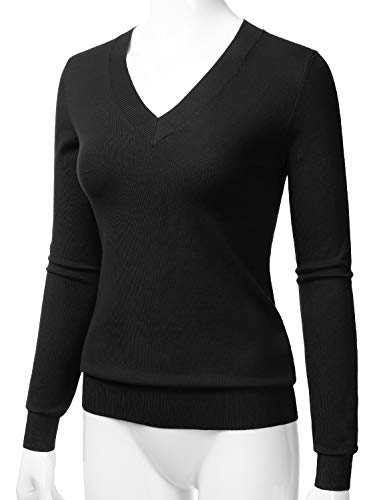 LALABEE Women's V-Neck Long Sleeve Soft Basic Pullover Knit Sweater Black S