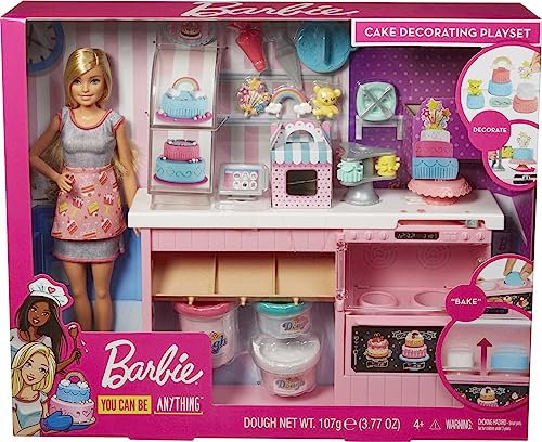 Barbie Cake Decorating Playset with Blonde Doll, Baking Island with Oven, Molding Dough & Toy Cake-Making Pieces [Amazon Exclusive]